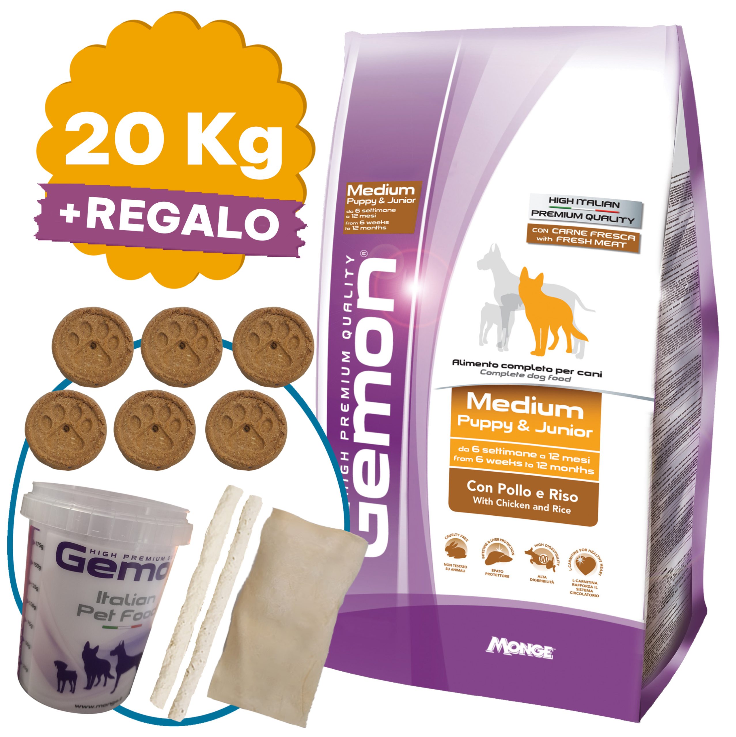 Gemon High Premium Perro Cachorro Raza Mediana / Pollo y Arroz 20 Kg ...