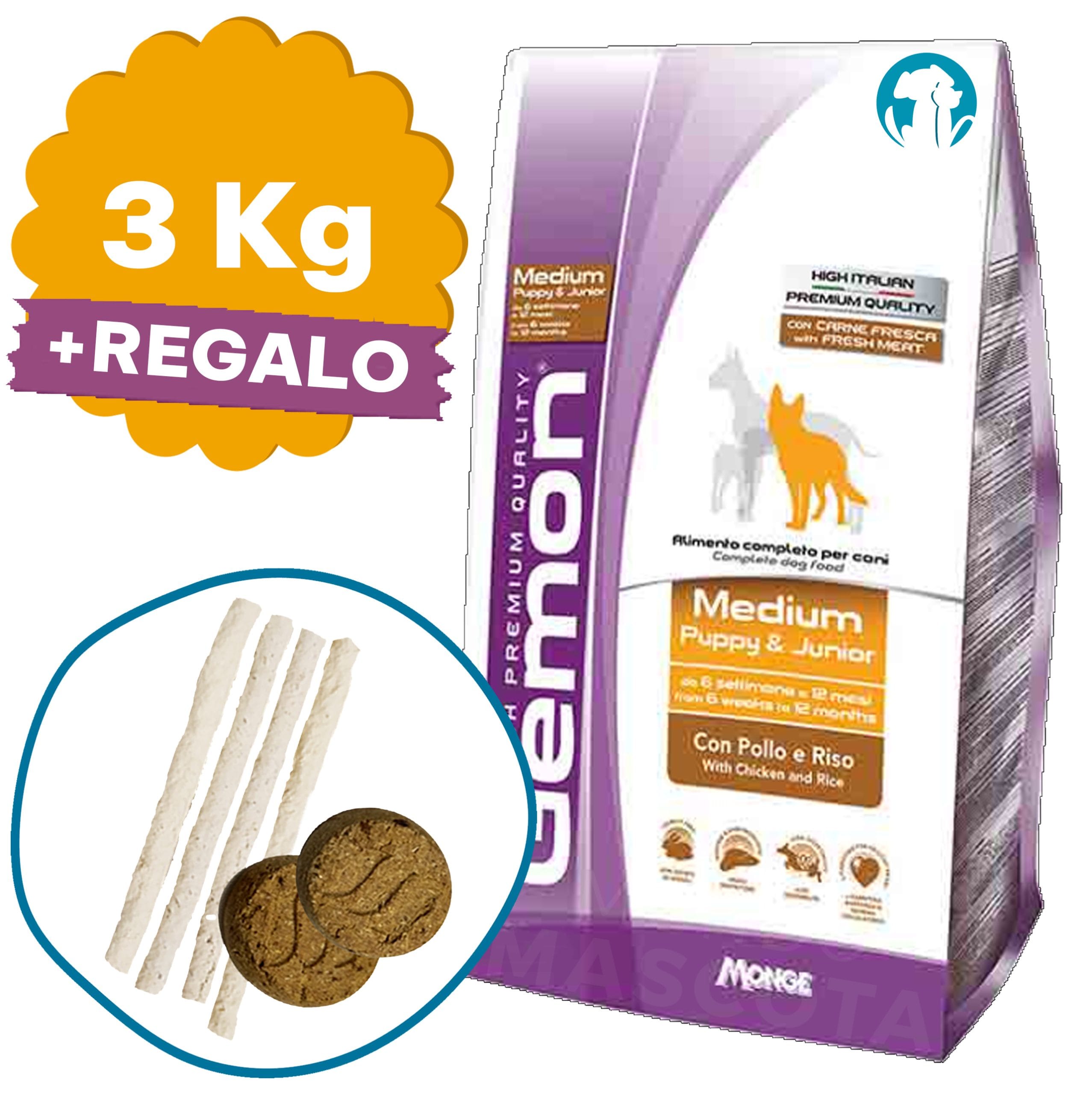 Gemon High Premium Perro Cachorro Raza Mediana / Pollo y Arroz 3 Kg ...