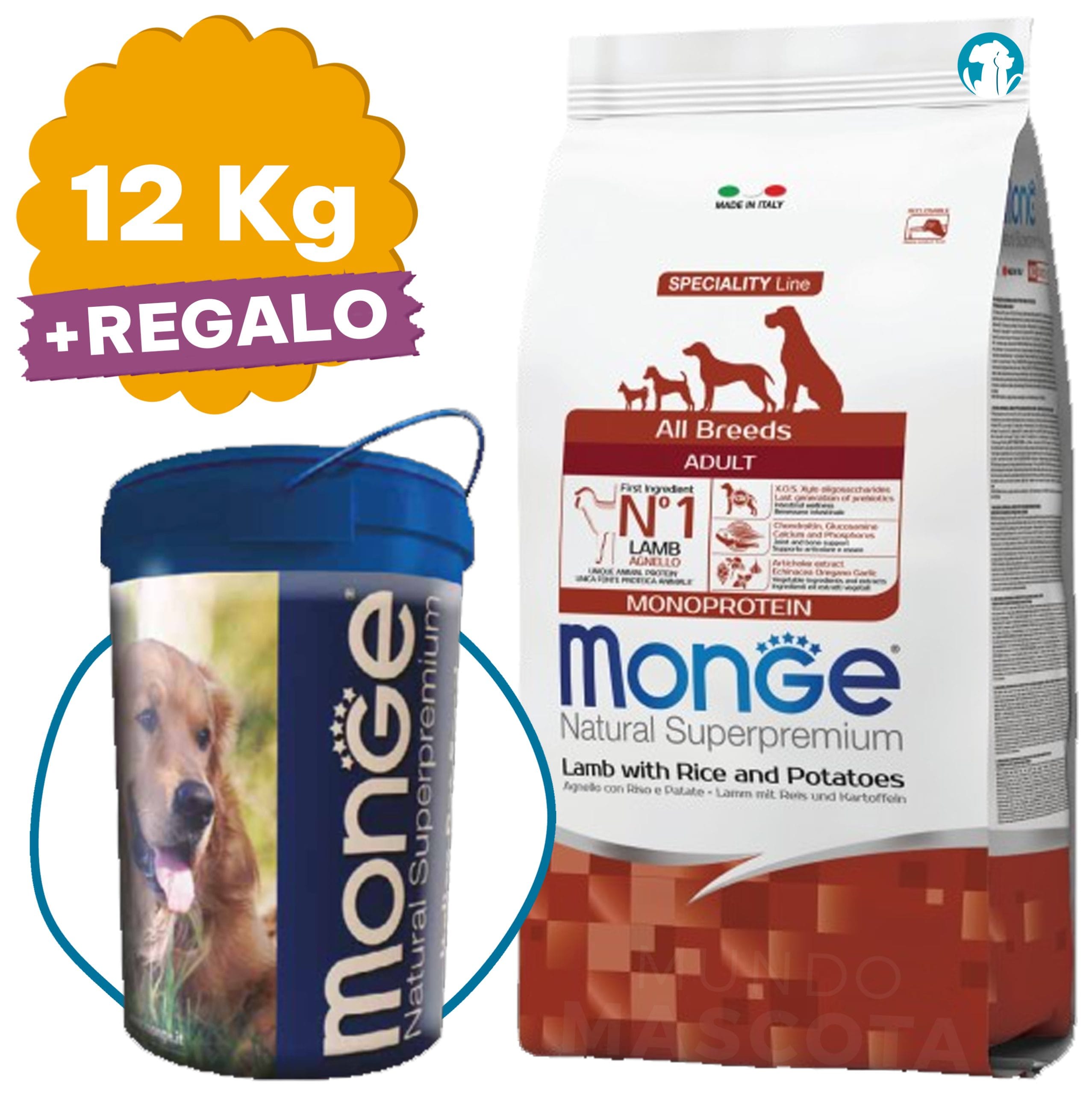 Monge Monoprotein Perro Adulto Sabor Cordero y Arroz 12 Kg – Mundo Mascota