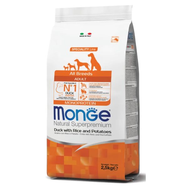 Monge Monoprotein Todas Las Razas Pato y Arroz 2,5 Kg – Mundo Mascota
